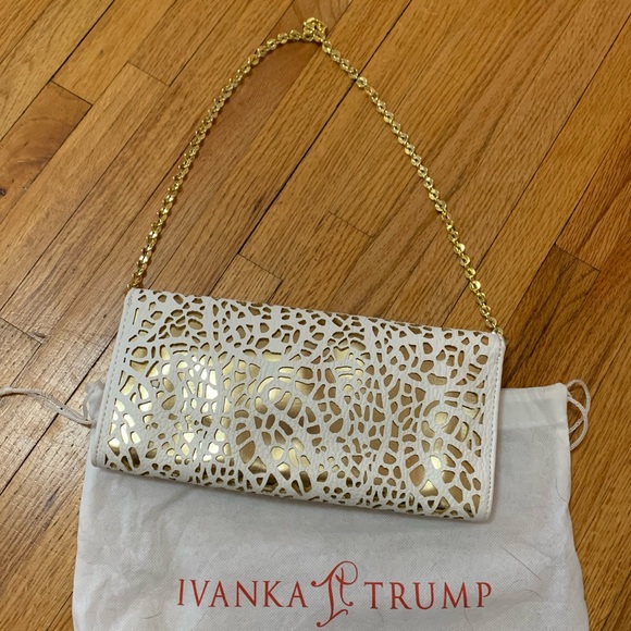 Ivanka Trump | Bags | Ivanka Trump Laser Cut White Gold Shoulder Bag ...